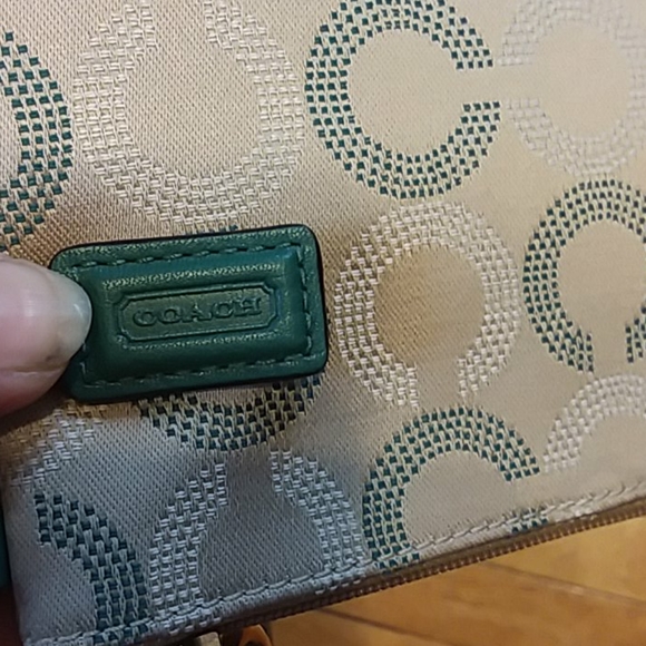 Coach | Bags | Coach Mini Wallet Green And Cream With Logos | Poshmark